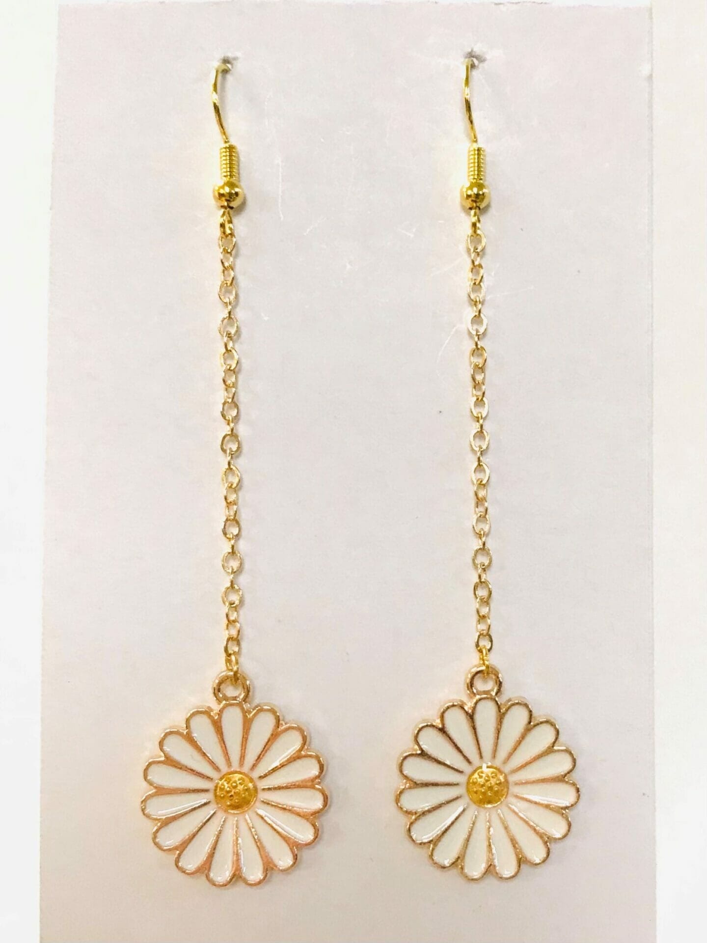 Daisy Earrings Gold Long Dangle Chain White - SimpleNGreat Wholesale